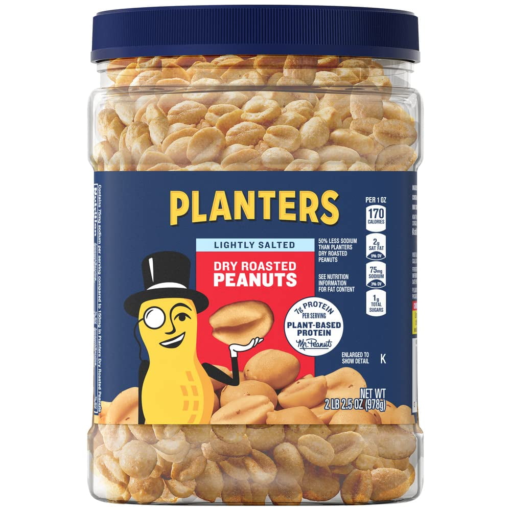PLANTERS Peanuts, Lightly Salted RRF12 Peanuts, Dry Roasted, Snacks for Adults, (6 ct Pack, 2.2 ...