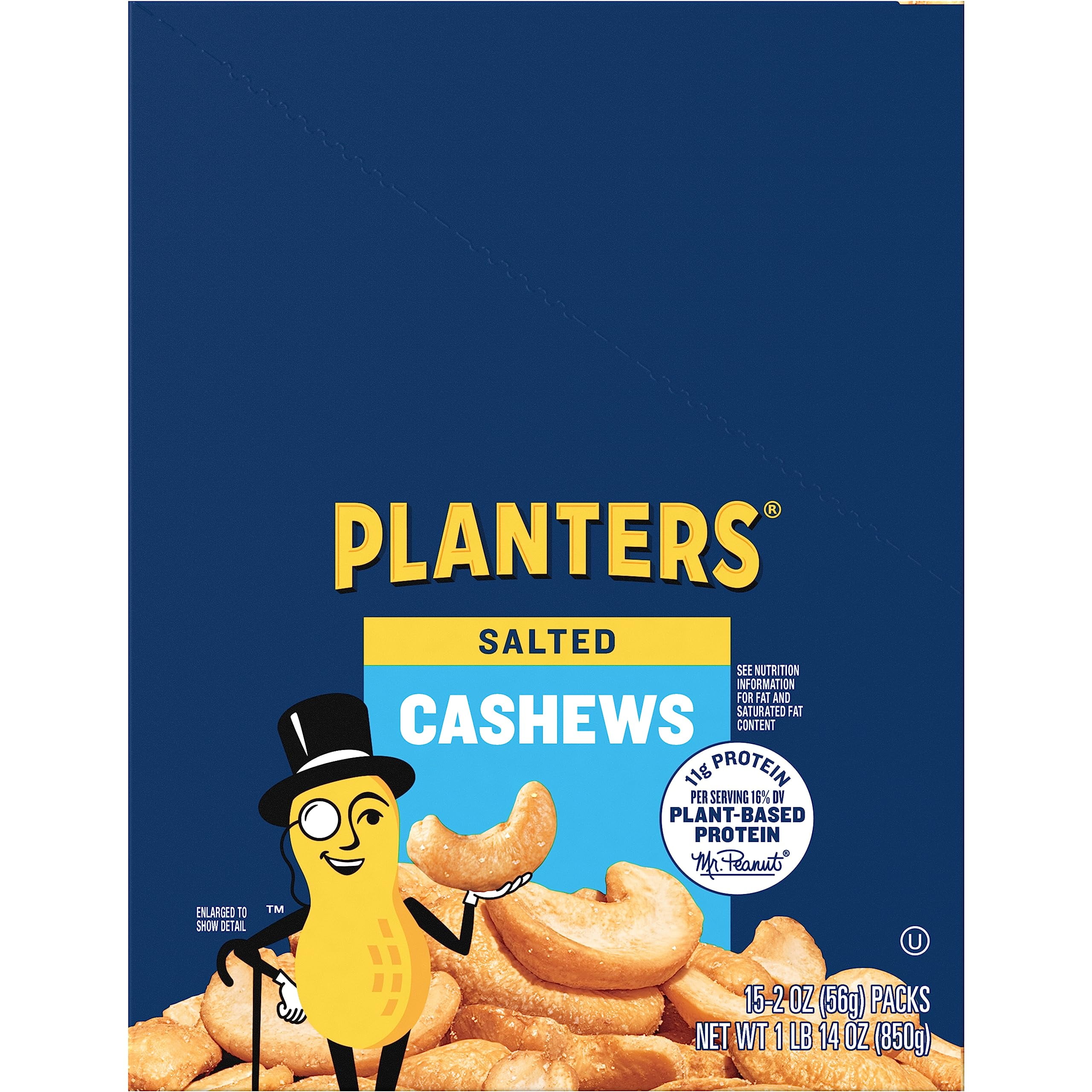 PLANTERS Salted Cashews, Roasted DMF15 Cashews, Snacks for Adults, 2 oz ...