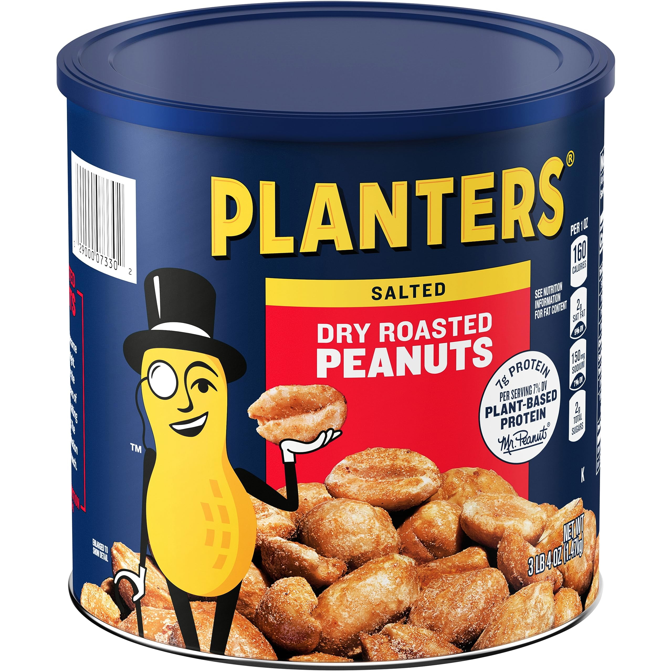PLANTERS Salted Dry TWE5 Roasted Peanuts, Party Snacks, Plant Based Protein 52 Oz Cannister ...