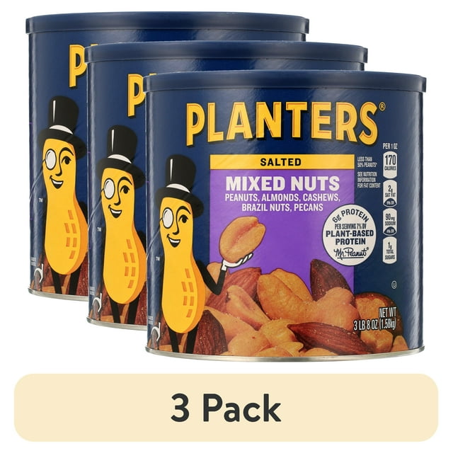 (3 pack) PLANTERS Salted Mixed Nuts, Party Snacks, Plant-Based Protein ...