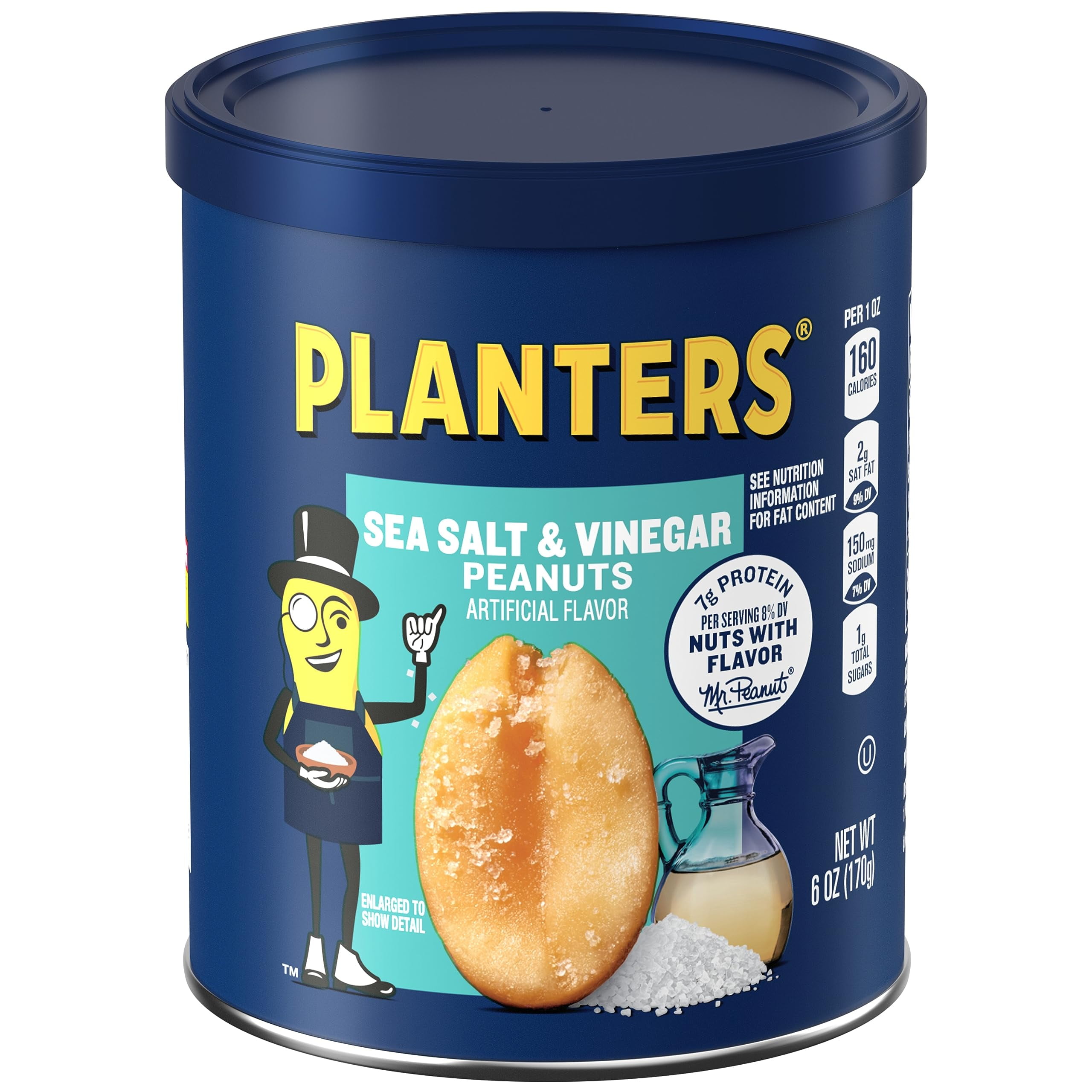 PLANTERS Sea Salt & BDF32 Vinegar Peanuts (8 ct Pack, 6 oz Canisters) - Walmart.com