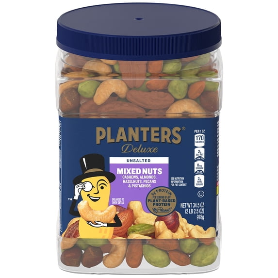 PLANTERS Unsalted Mixed Nuts, OKA4 Cashews, Almonds, Hazelnuts, Pecans ...