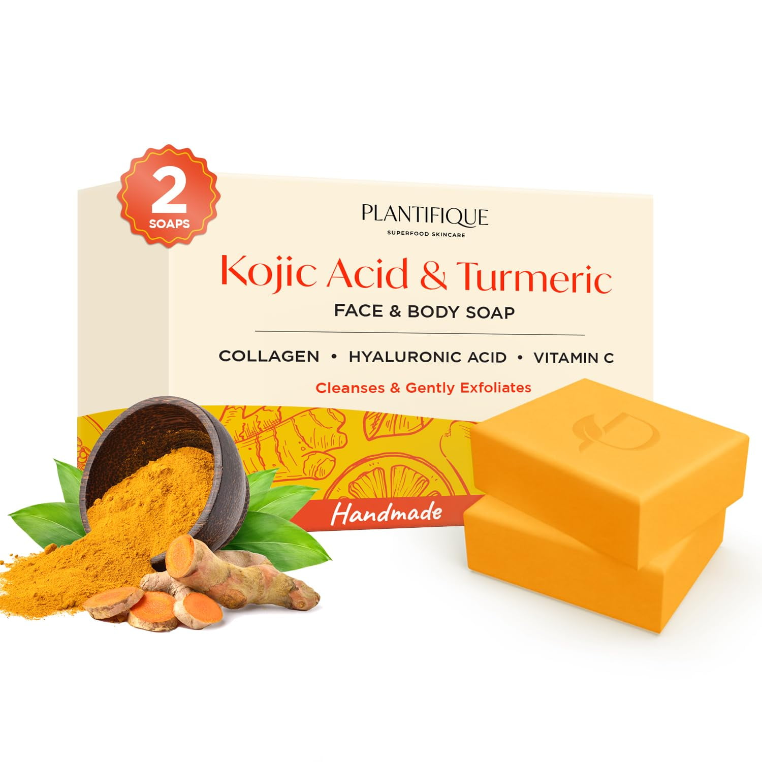 PLANTIFIQUE Kojic Acid AKF18 for Hyperpigmentation - Turmeric Bars with Hyaluronic Acid ...