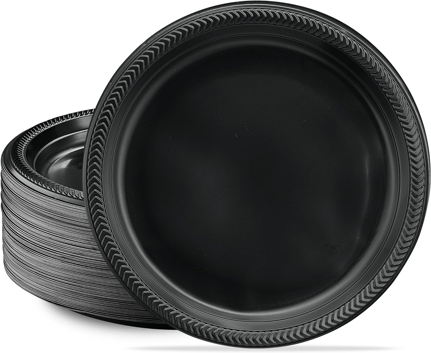 PLASTICPRO 10" Black Plastic Plates Lightweight Disposable Plates for ...