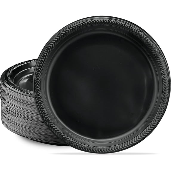 PLASTICPRO Black Disposable Plates, 10-Inch, Lightweight, Durable, 200 ...