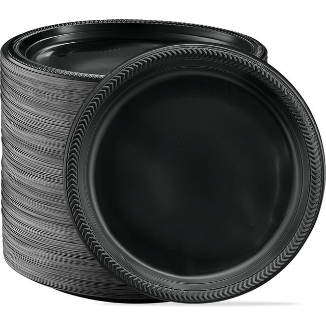 PLASTICPRO 10” Black Plastic Plates Lightweight Disposable Plates for ...