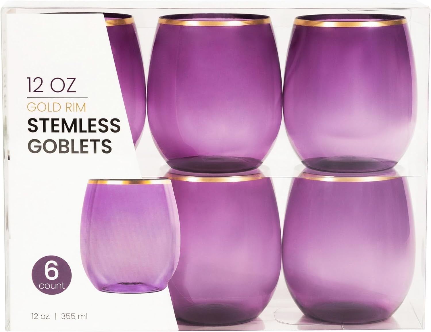PLASTICPRO 12 Oz Disposable Stemless Wine Glasses Translucent Purple ...