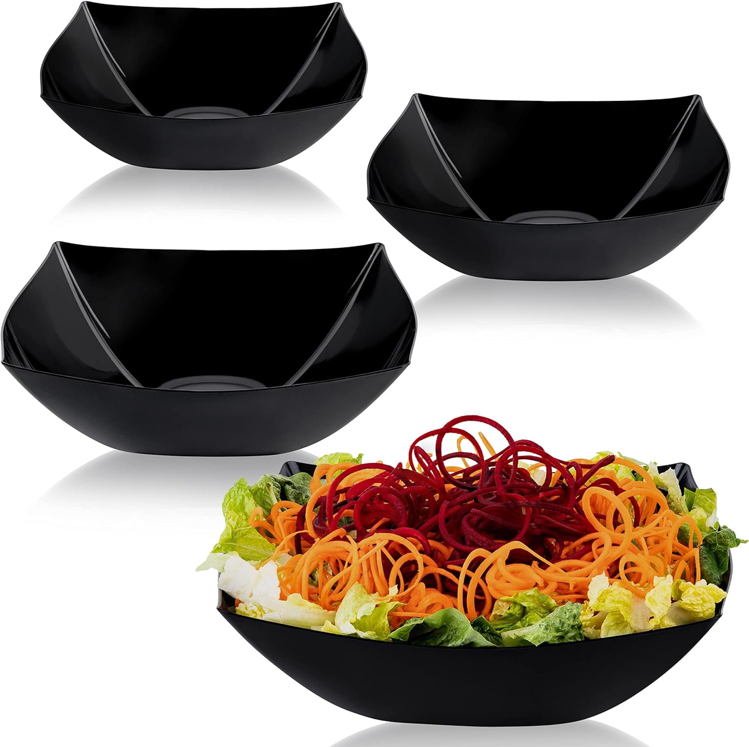 PLASTICPRO Large Deep Salad Bowls, 128 Oz Black Disposable Square ...