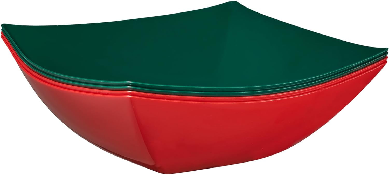 PLASTICPRO 128 Oz Disposable Serving Bowls Red Green Plastic Square ...