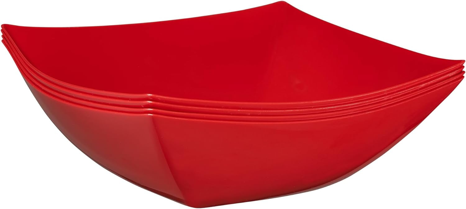 PLASTICPRO 128 Oz Disposable Serving Bowls Red Plastic Square Snack ...