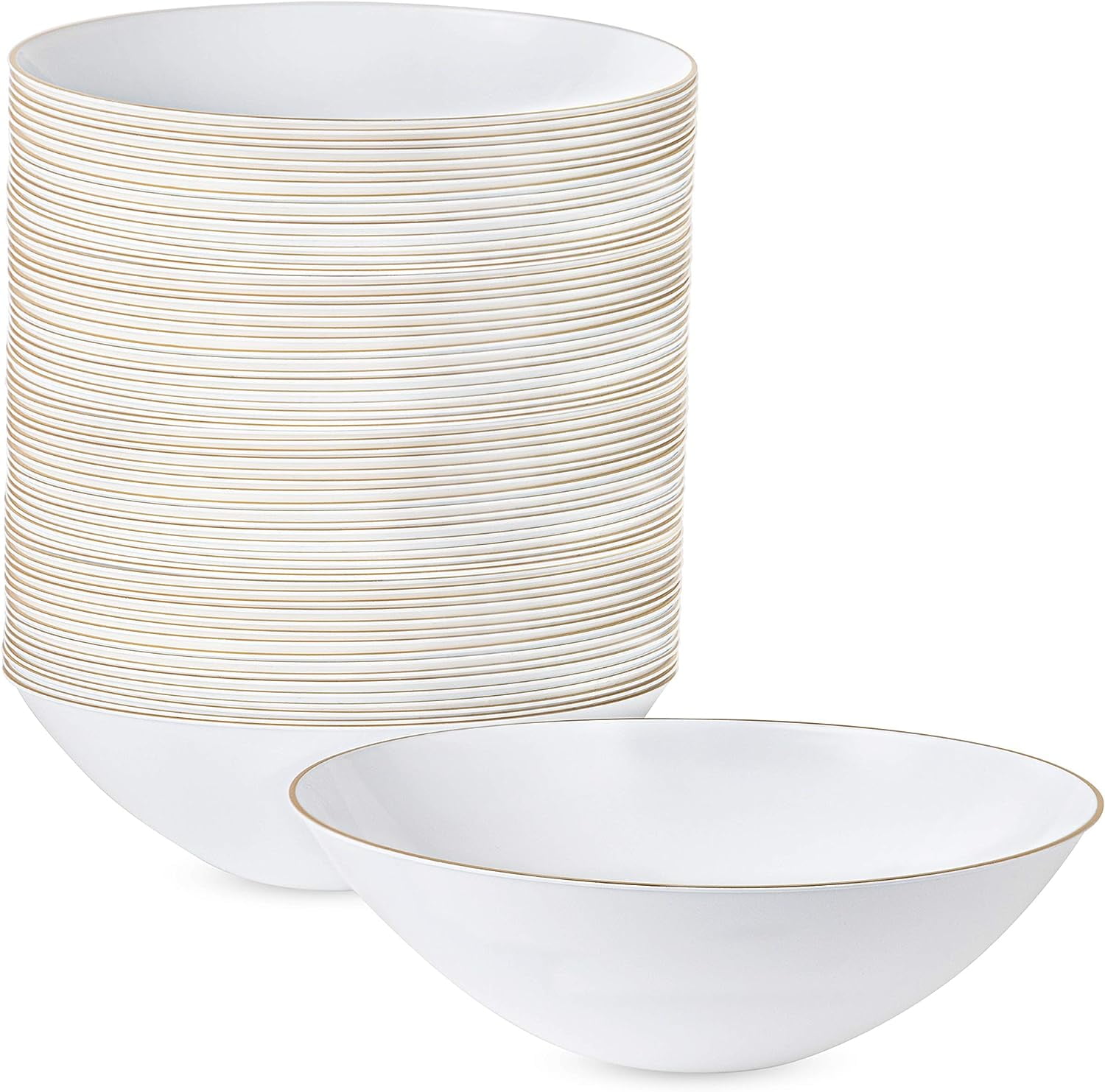 PLASTICPRO 16 Oz Disposable Plastic Soup Bowls, Gold Rimmed ...