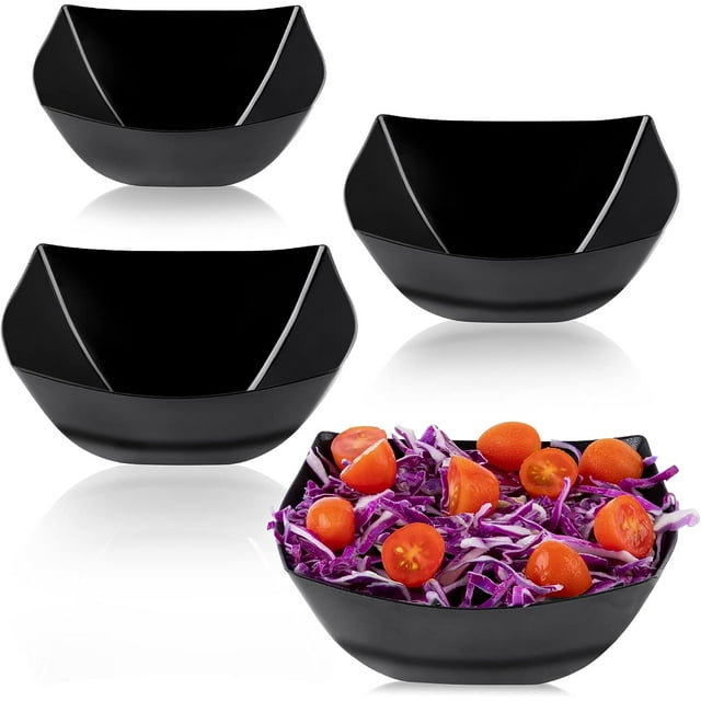 PLASTICPRO 16 Oz Disposable Serving Bowls Black Plastic Square Snack ...
