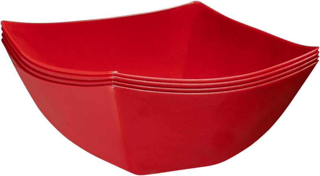 PLASTICPRO 16 Oz Disposable Serving Bowls Red Plastic Square Snack ...