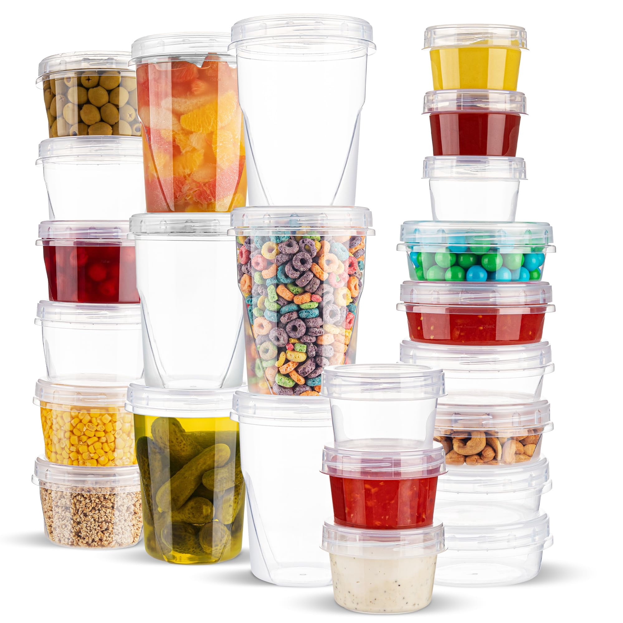 PLASTICPRO 24 Pack Twist Top Containers Assorted Sizes Plastic Food ...