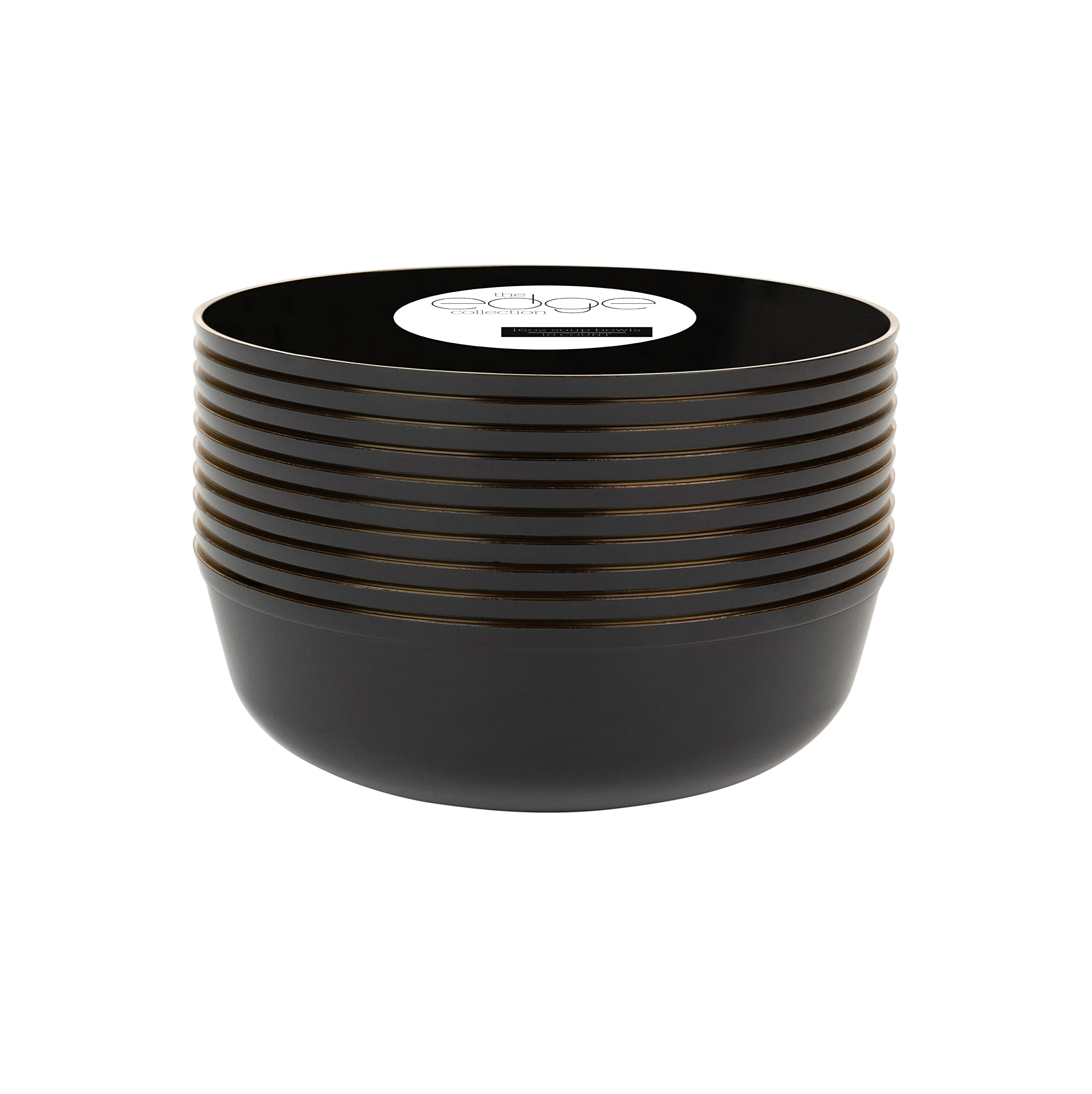 PLASTICPRO [30 Pack 16 OZ Bowls] Edge Collection Black with Gold Rim ...