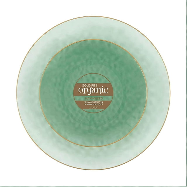 PLASTICPRO 32-piece Green Hammered Plastic Plates Combo Set Disposable ...