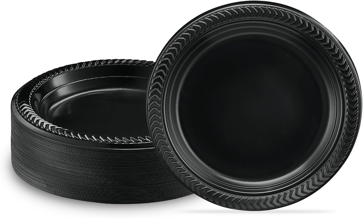 PLASTICPRO 6” Black Plastic Plates Lightweight Disposable Plates for ...