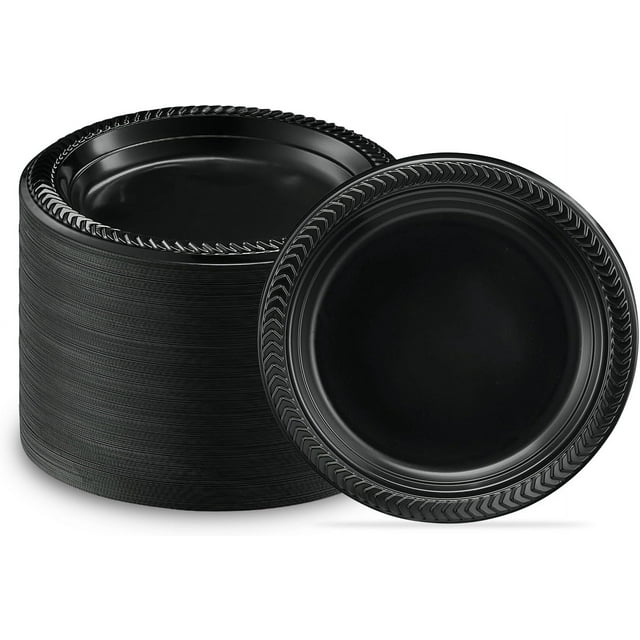 PLASTICPRO 6” Black Plastic Plates Lightweight Disposable Plates for ...