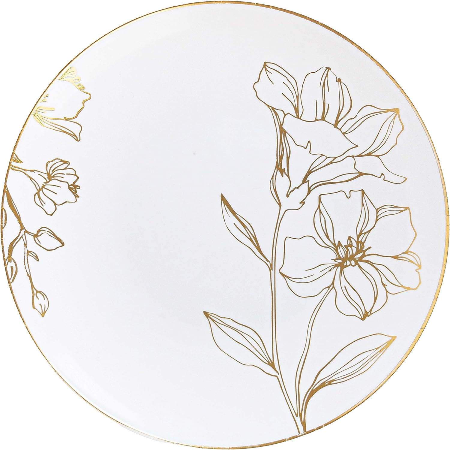 PLASTICPRO 6” White & Gold Floral Disposable Plates, 40-Pack, Elegant ...