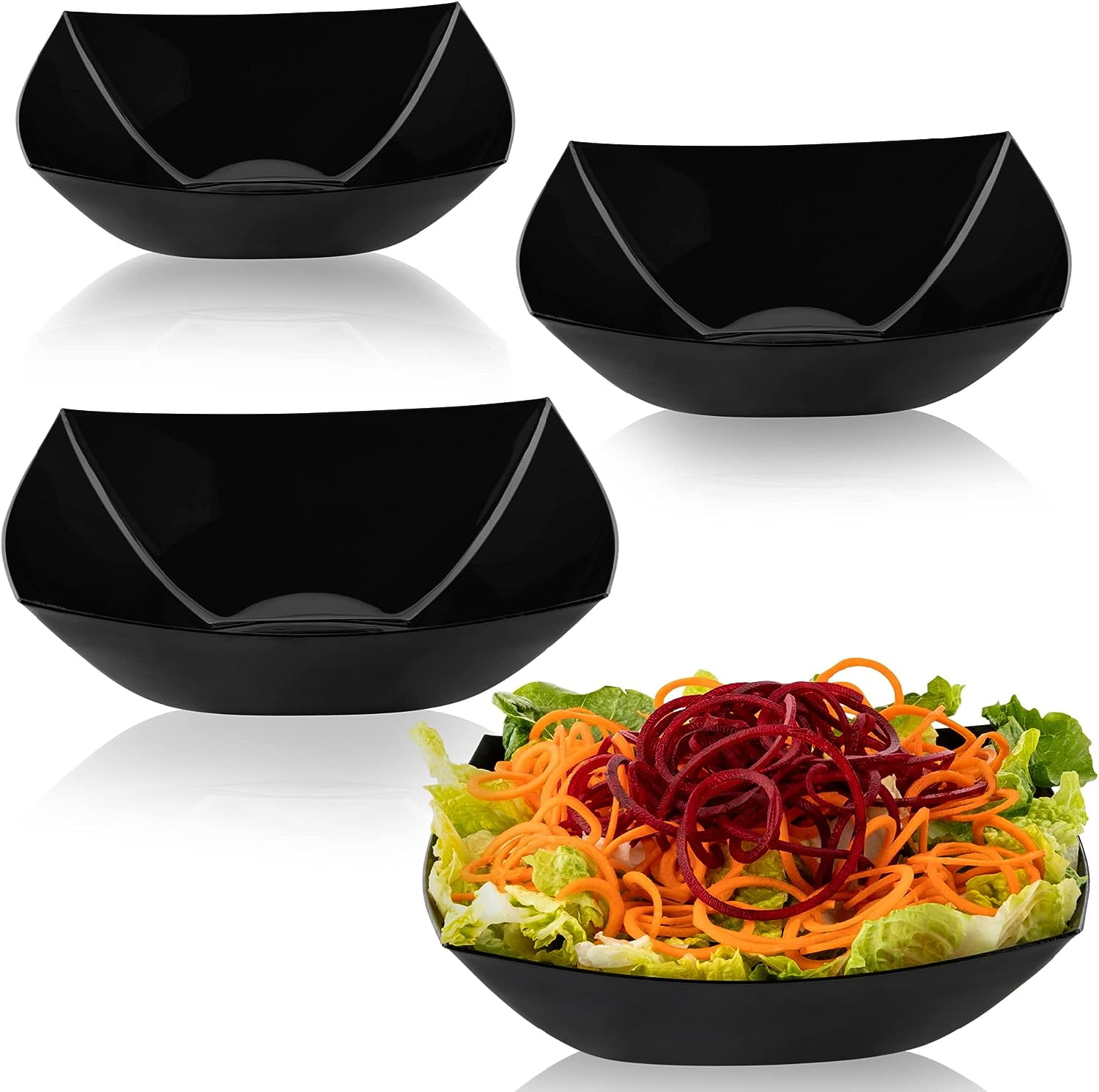 PLASTICPRO 64 Oz Disposable Plastic Square Snack Bowls Black Pack of 4 ...