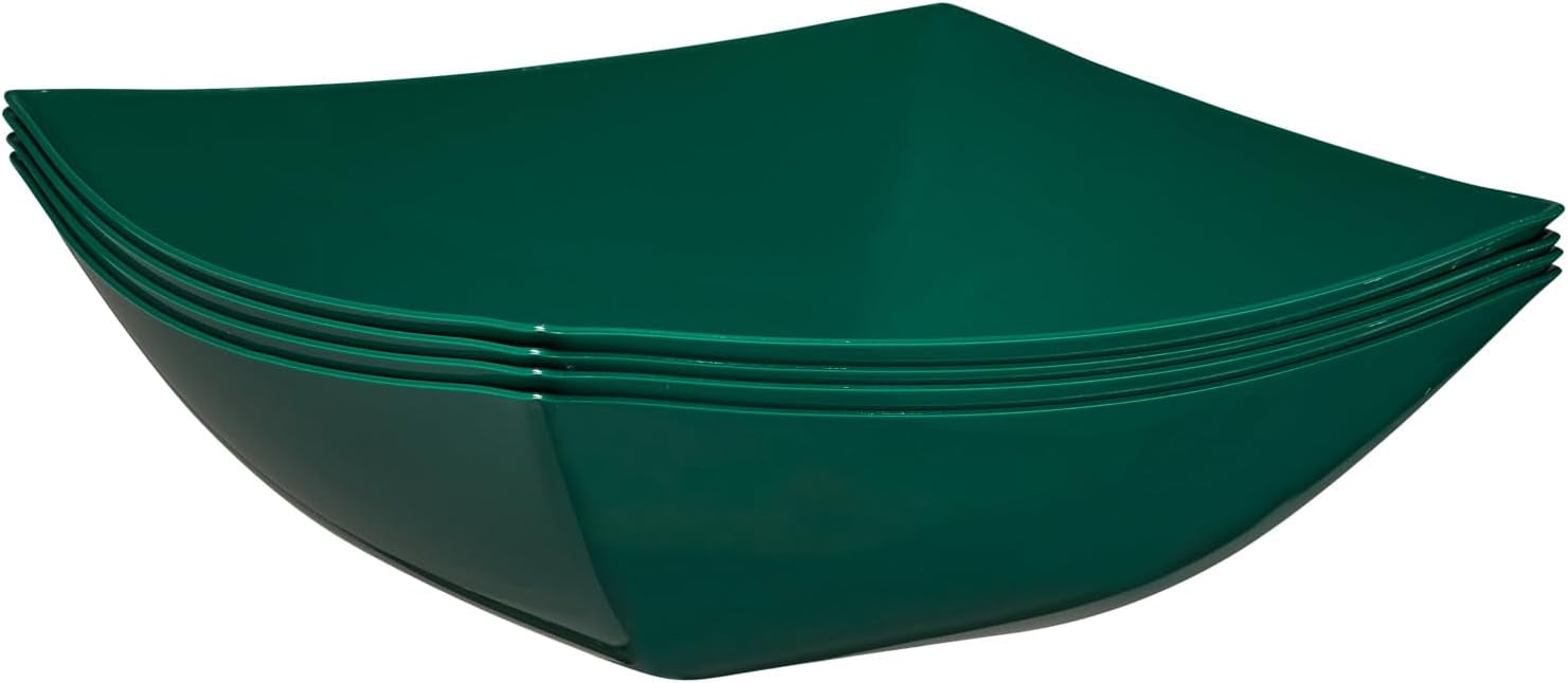 PLASTICPRO 64 Oz Disposable Serving Bowls Green Plastic Square Snack ...