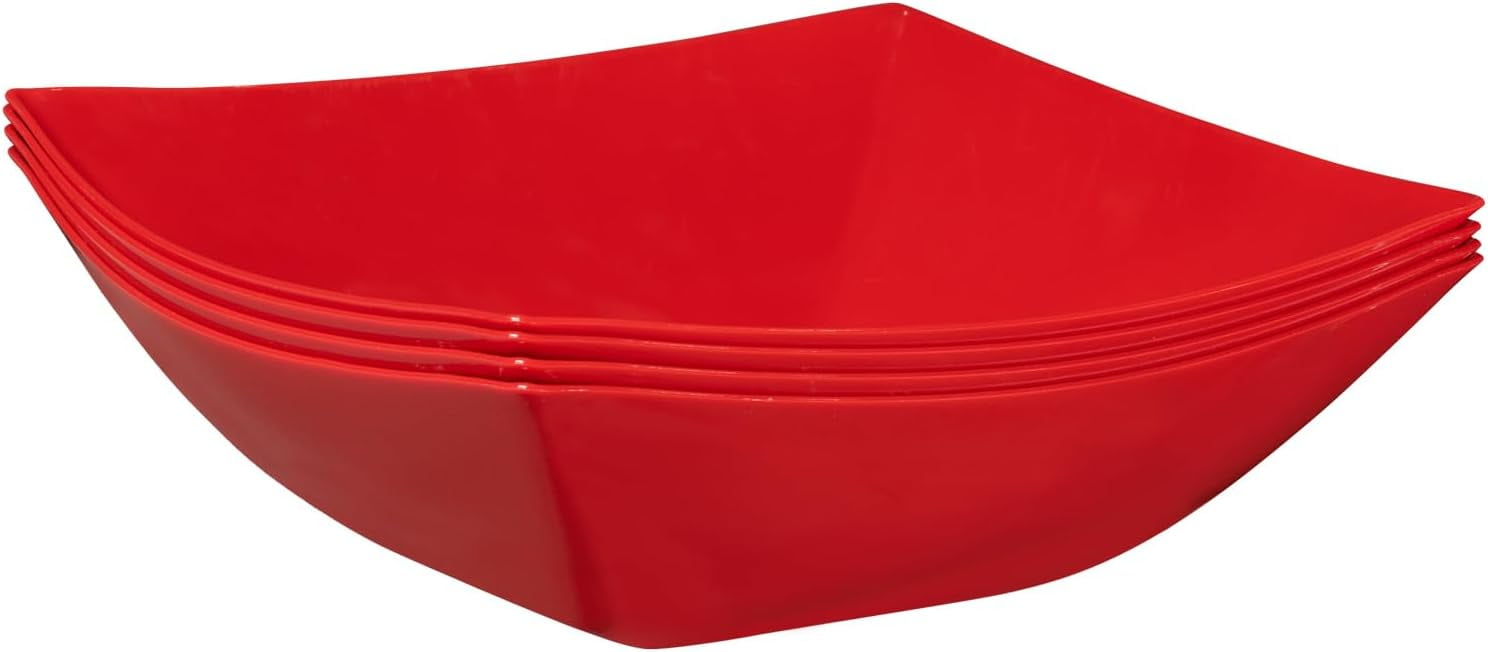 PLASTICPRO 64 Oz Disposable Serving Bowls Red Plastic Square Snack ...
