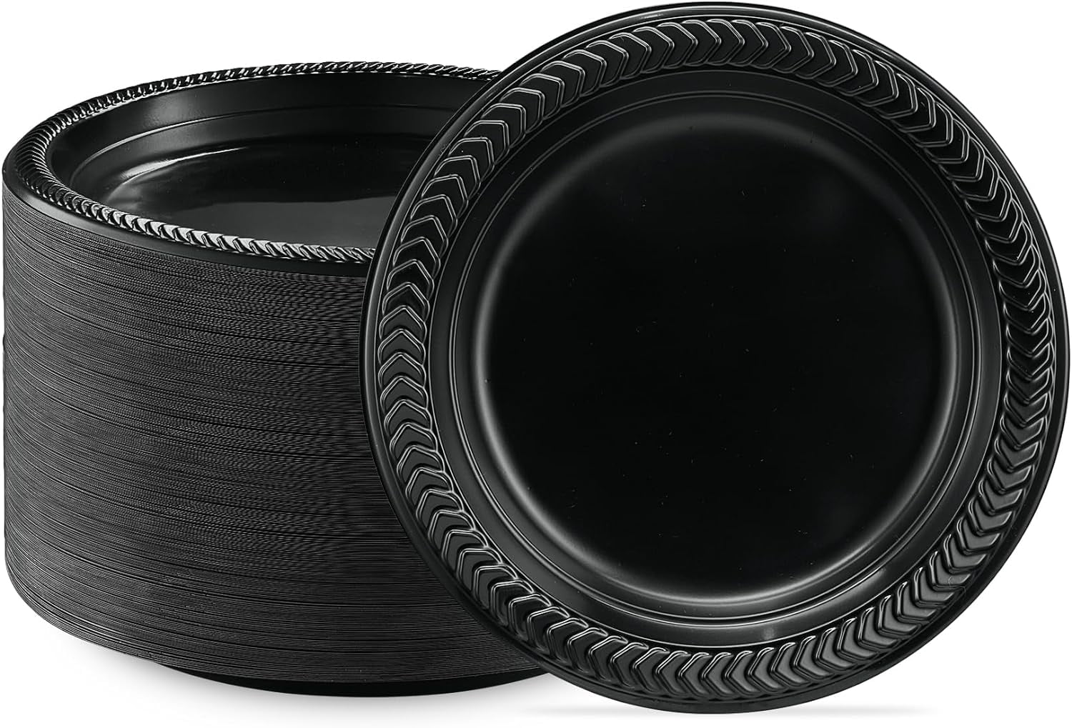 PLASTICPRO 7” Black Plastic Plates Lightweight Disposable Plates for ...
