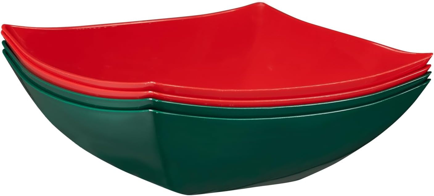 PLASTICPRO 8 Oz Disposable Serving Bowls Red Green Plastic Square Snack ...