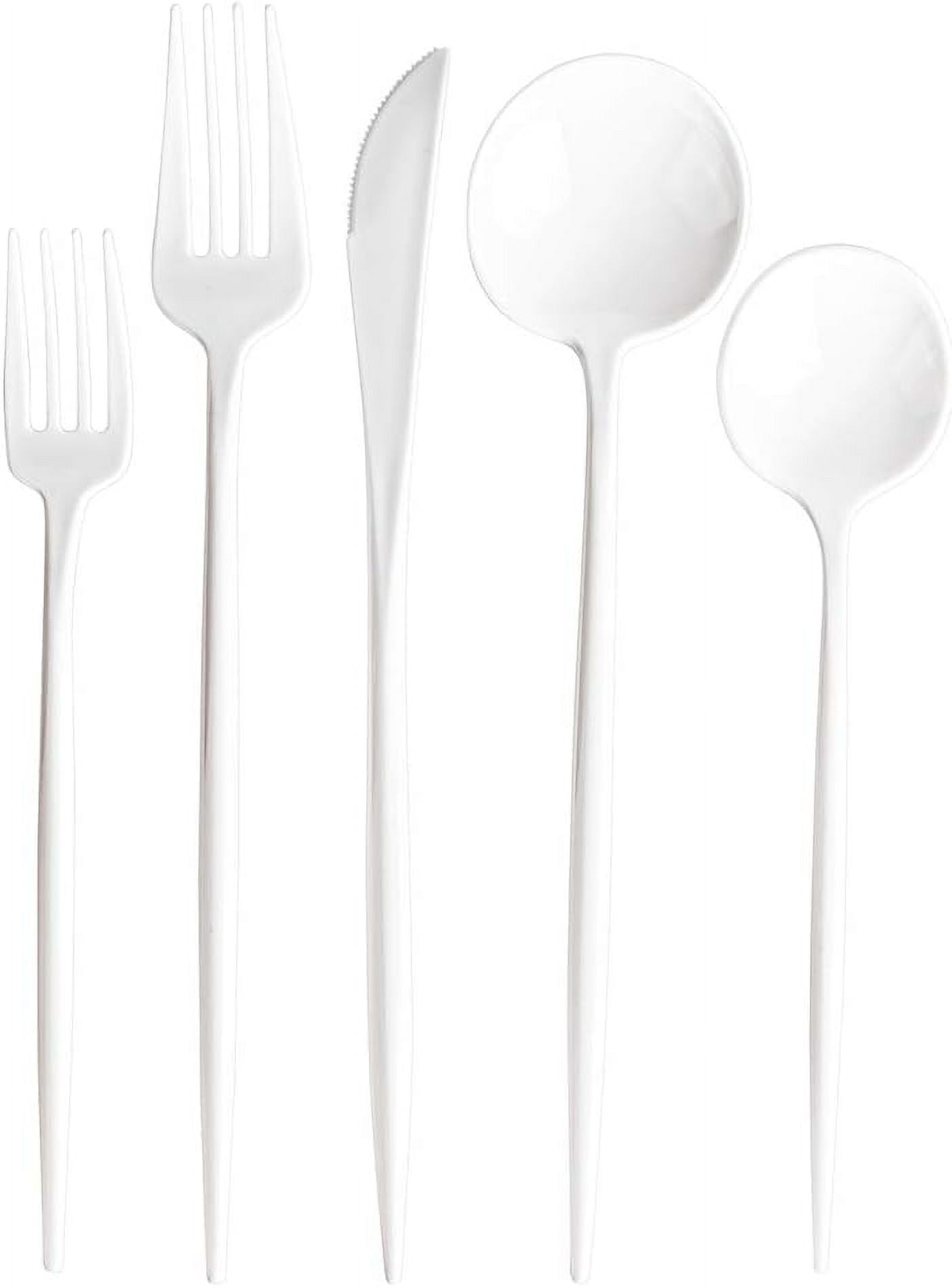 PLASTICPRO 80pc Disposable White Plastic Silverware Set with Spoons ...