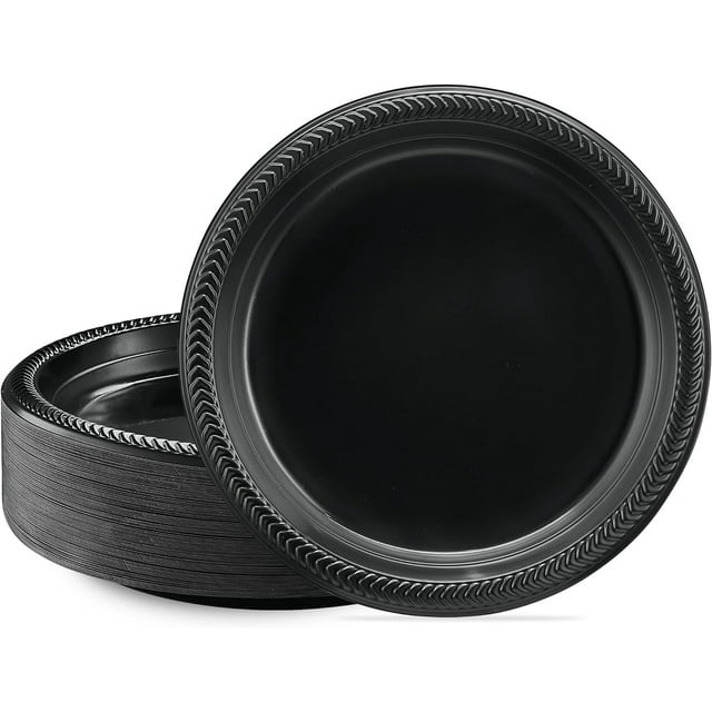 "PLASTICPRO 9"" Black Disposable Plastic Plates for Parties ...