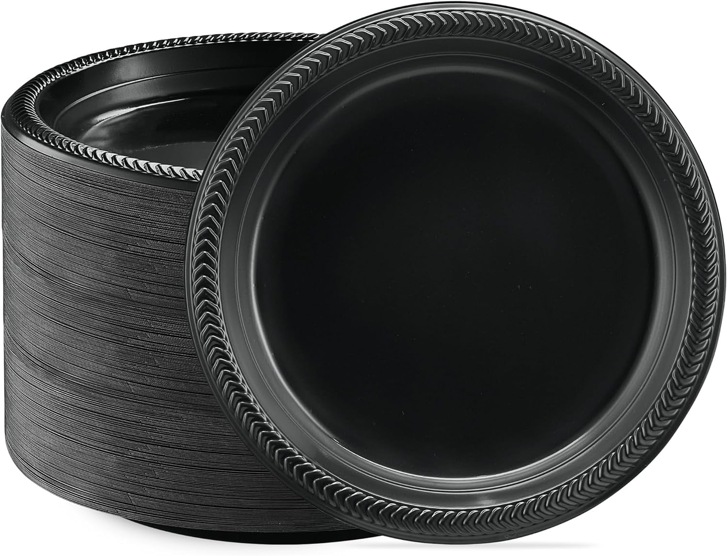PLASTICPRO 9” Black Plastic Plates Lightweight Disposable Plates for ...