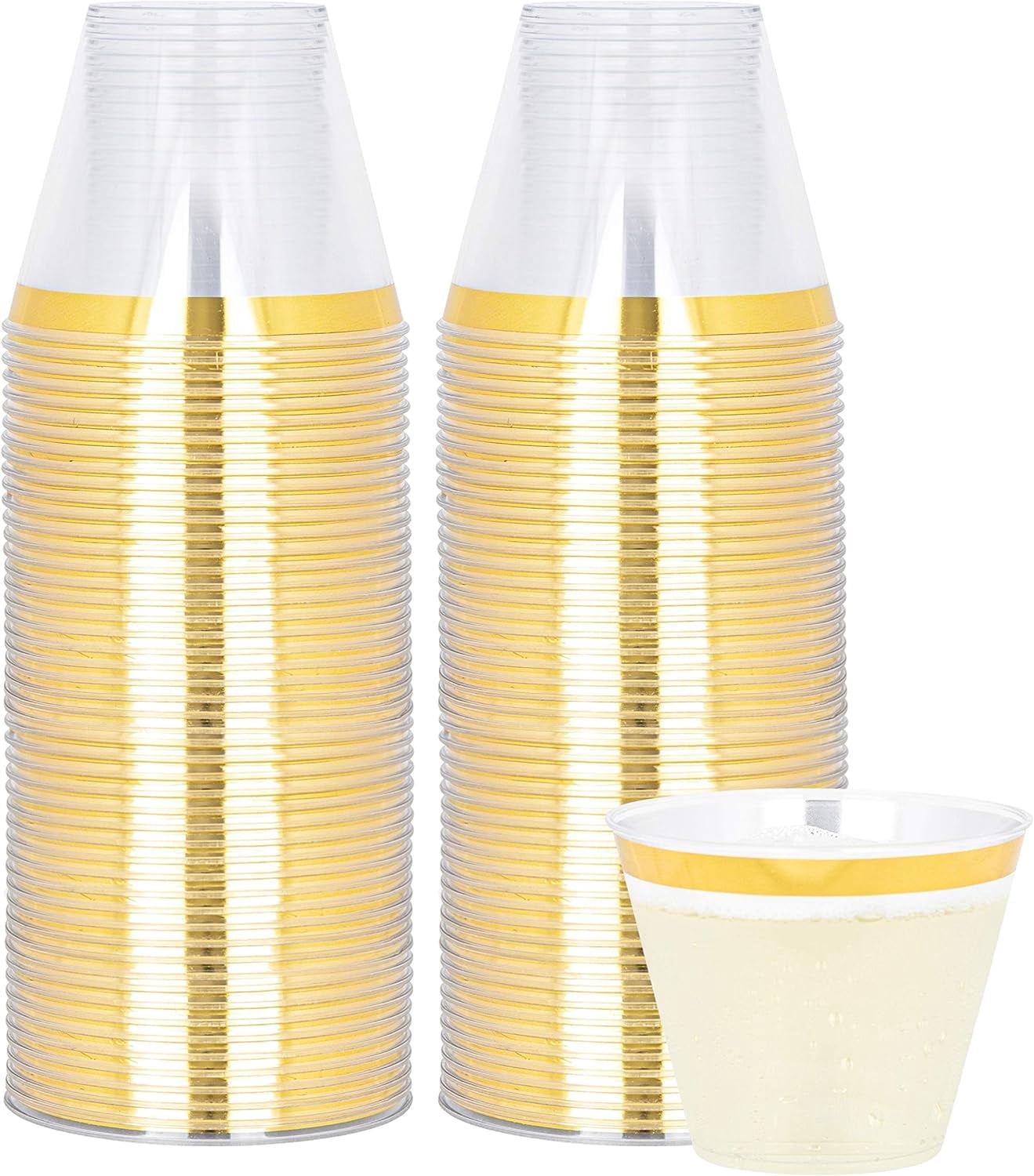 PLASTICPRO, Disposable Plastic Cups, 9 Oz, Gold Rimmed Party Tumblers ...