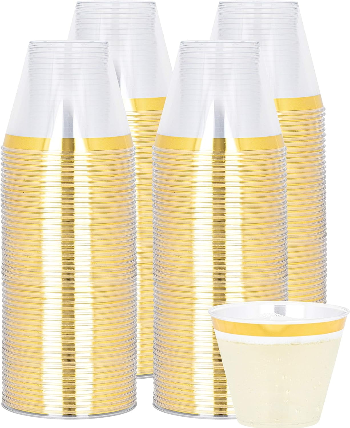PLASTICPRO 9 Oz Gold Rimmed Disposable Cups Plastic Tumblers Party Cups ...