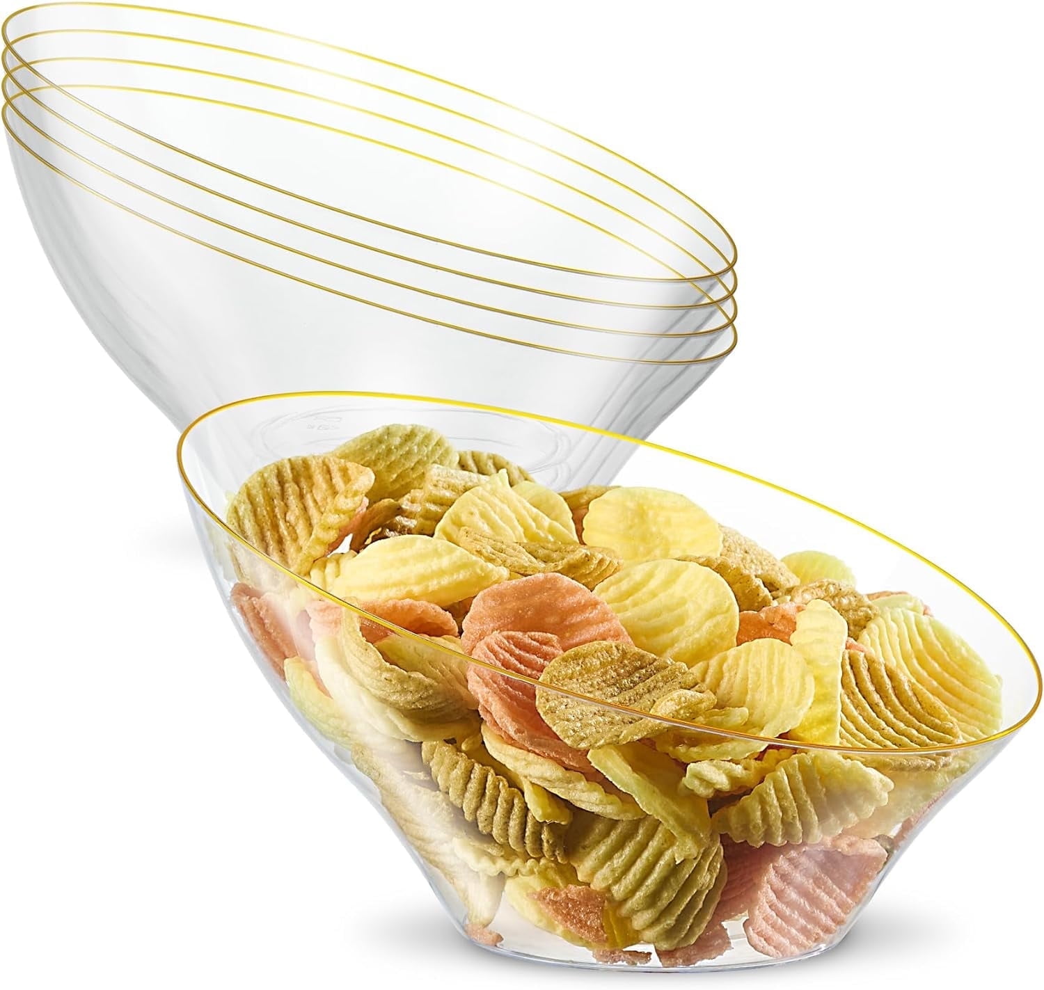 PLASTICPRO Angled Clear Plastic Serving Bowls Gold Rim Plasticware ...