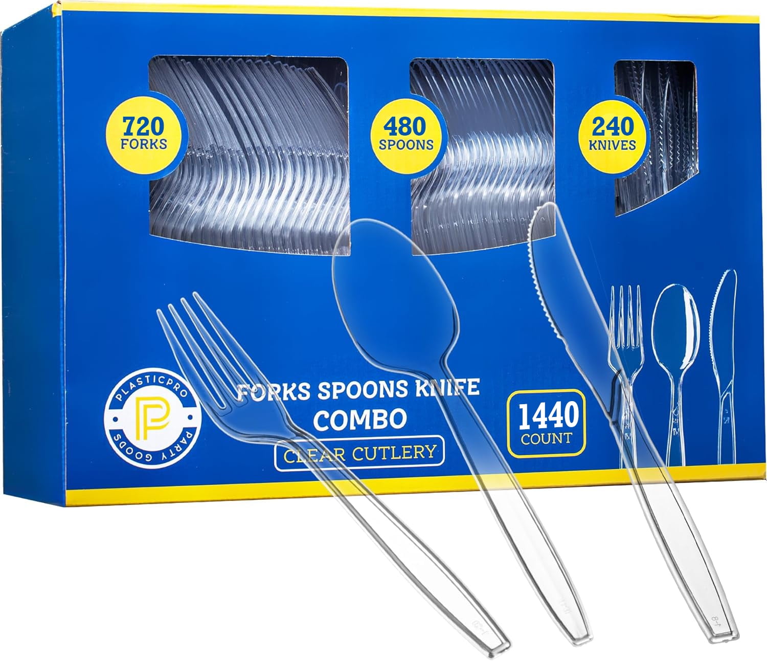 PLASTICPRO Heavy Duty Clear Plastic Silverware Combo, Disposable ...