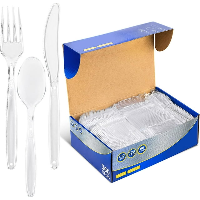 PLASTICPRO Clear Heavyweight Plastic Silverware Disposable Cutlery Set ...