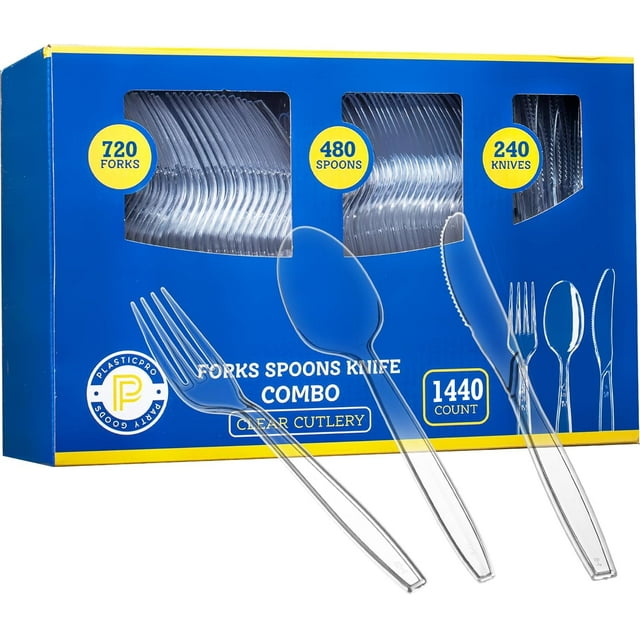 PLASTICPRO Heavy Duty Clear Plastic Silverware Combo, Disposable ...