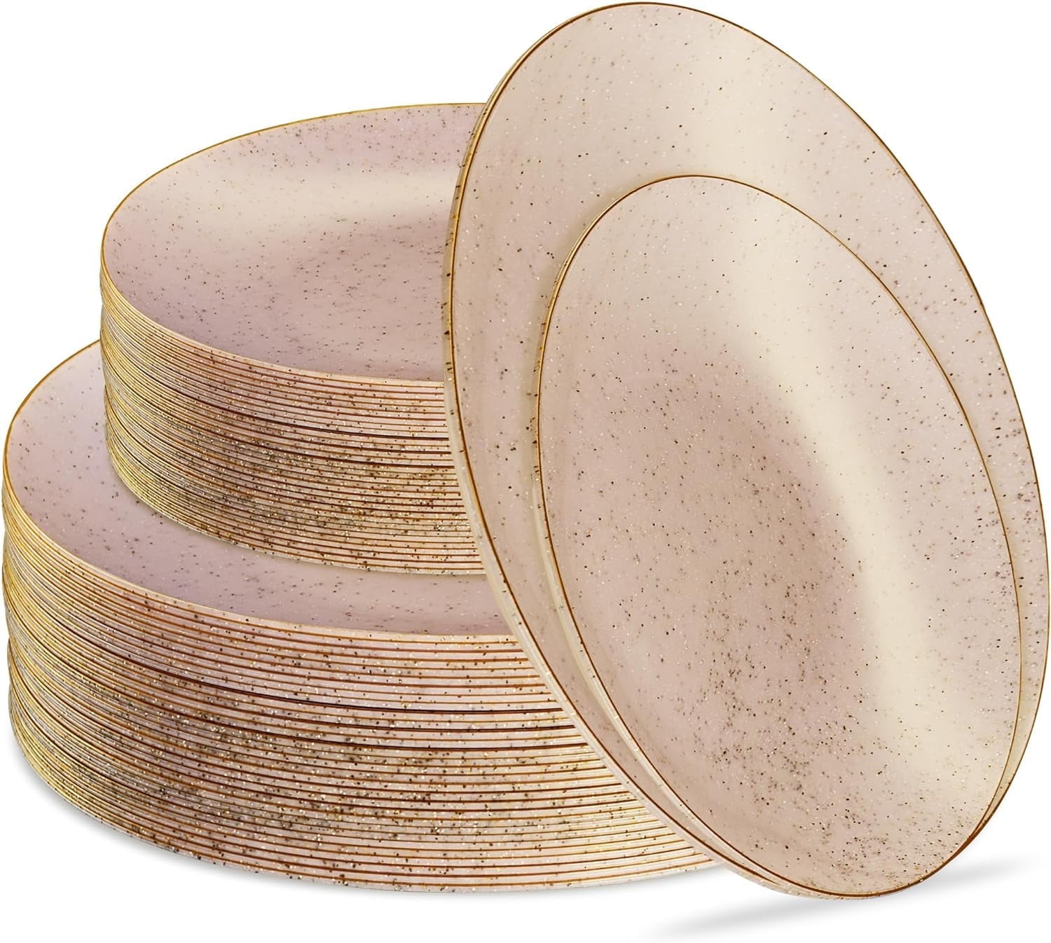 PLASTICPRO Elegant Plastic Dinner Plates Granite Pink Gold Rim Plastic ...