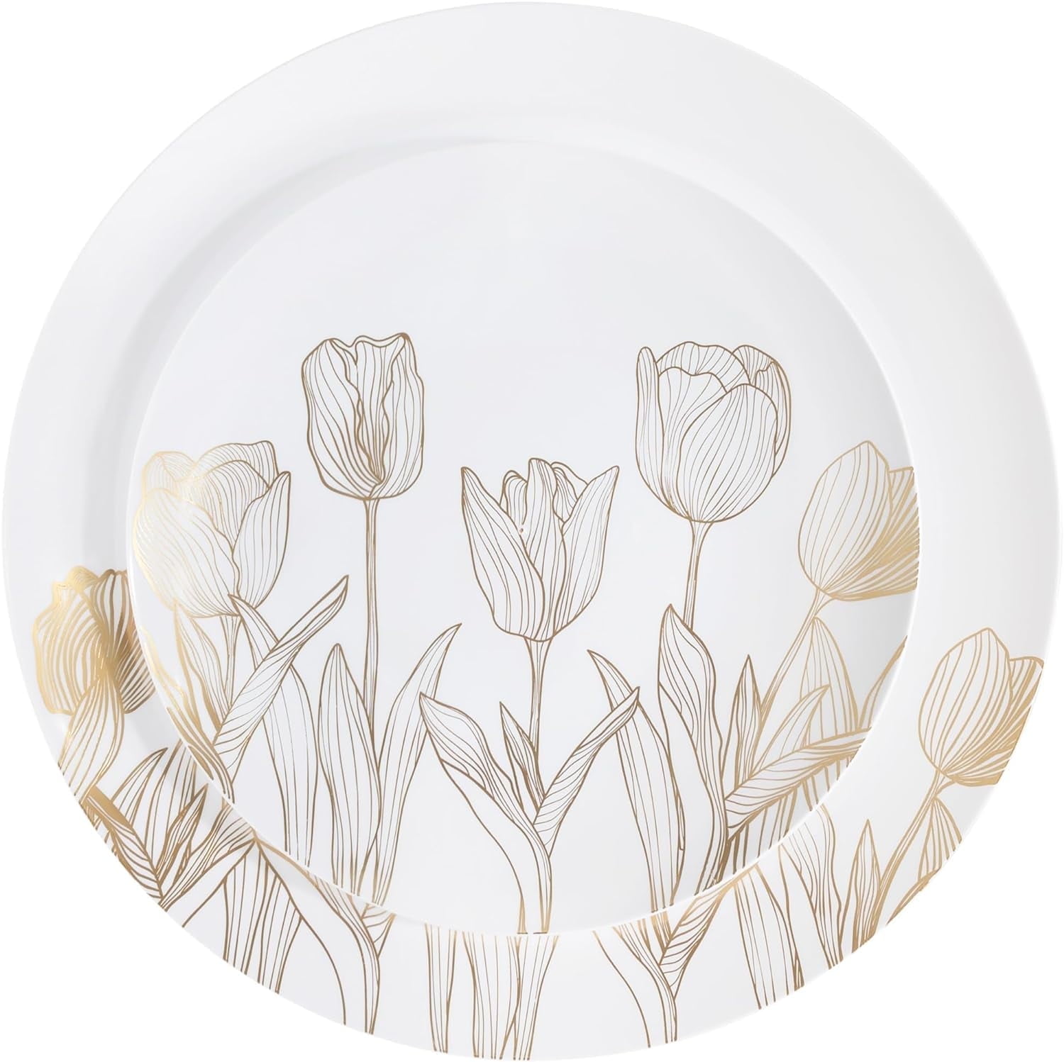 PLASTICPRO Elegant Plastic Dinner Plates Set White Gold Tulip Plastic ...
