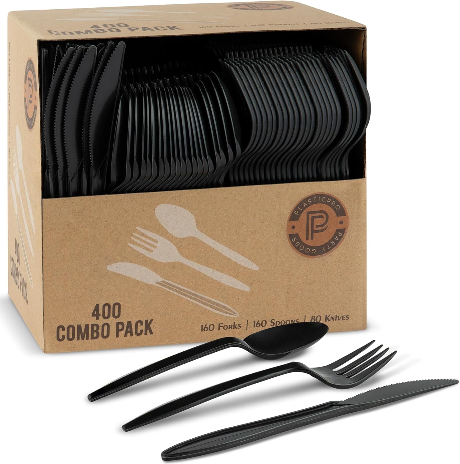 PLASTICPRO Plastic Silverware Variety Pack, 400 Assorted Forks, Spoons ...