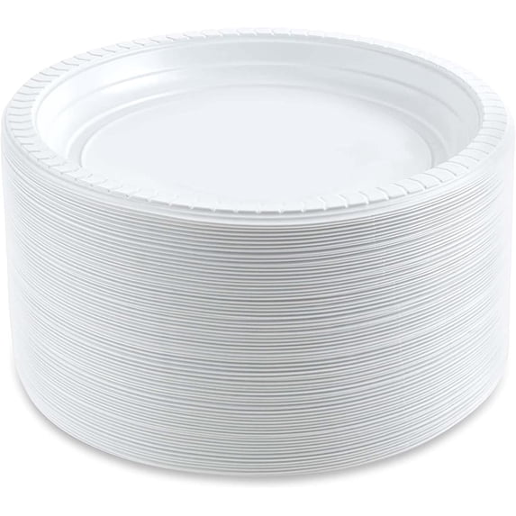 PLASTICPRO Round Plastic Plates Disposable and Microwavable Dinner ...