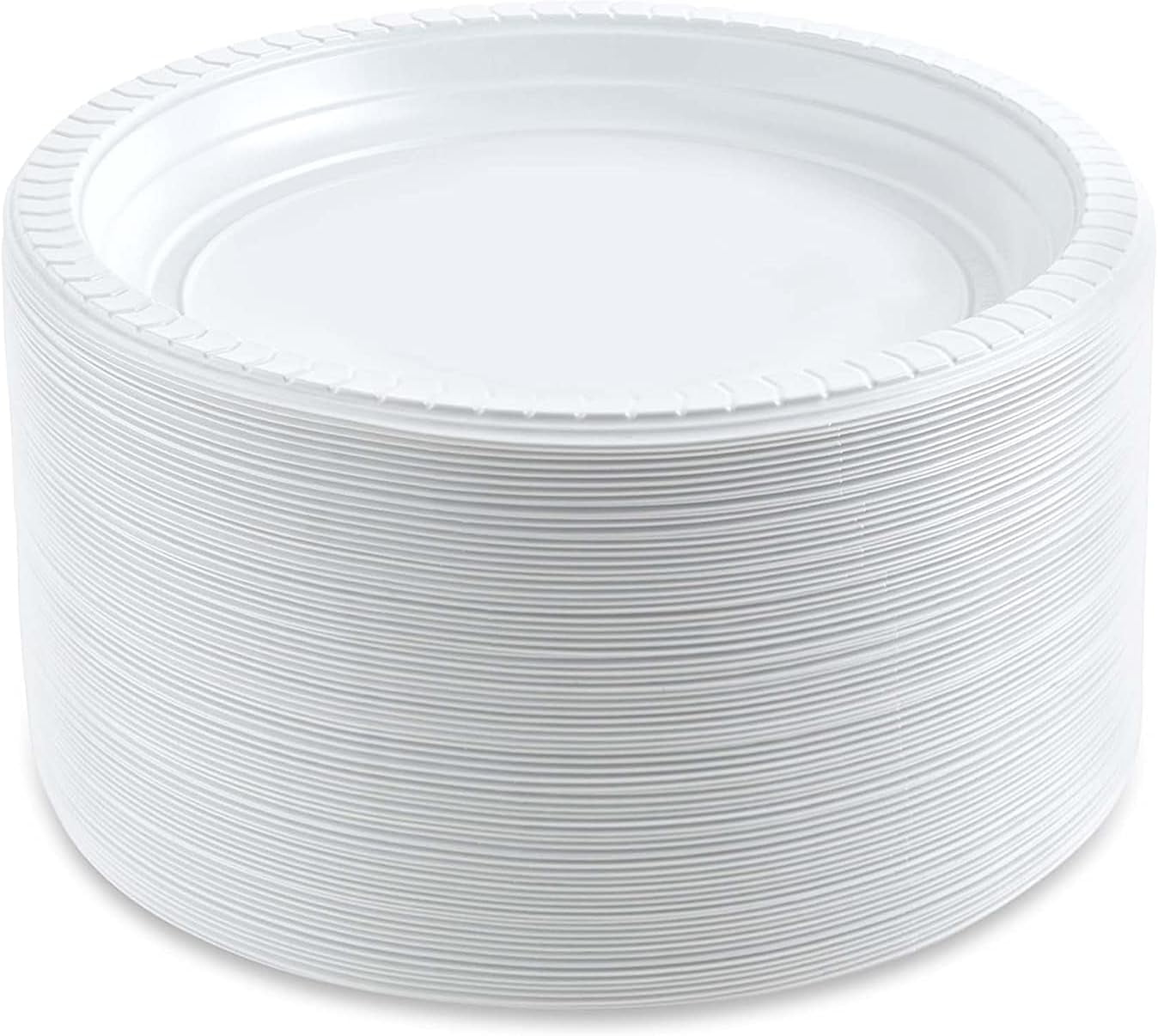 PLASTICPRO Large Round Plastic Plates, Disposable and Microwavable, 6 ...