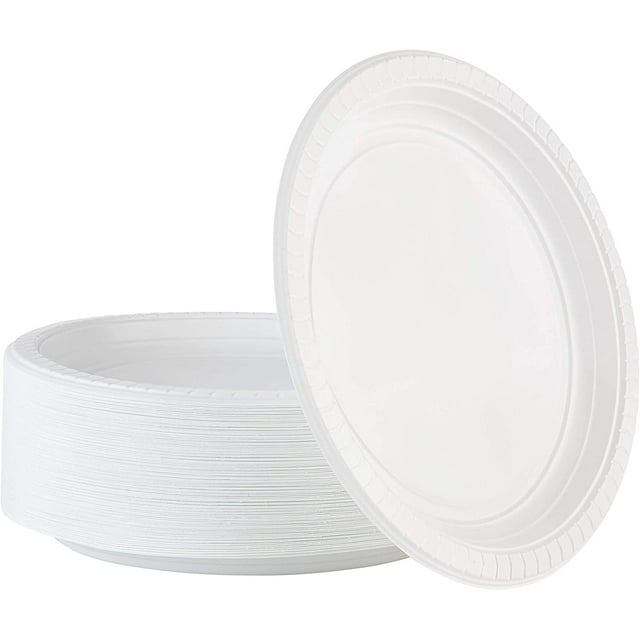 PLASTICPRO Disposable Round Plastic Plates for Large Parties ...