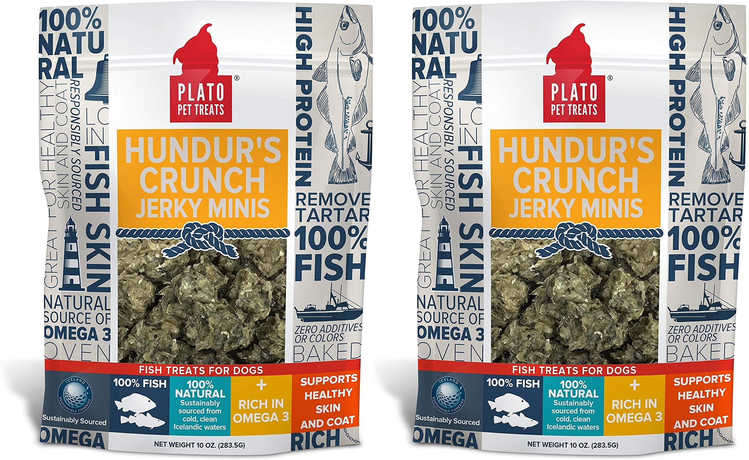 PLATO 2 Pack of STF9 Hundur's Crunch Minis Single Ingredient Cod Skin ...