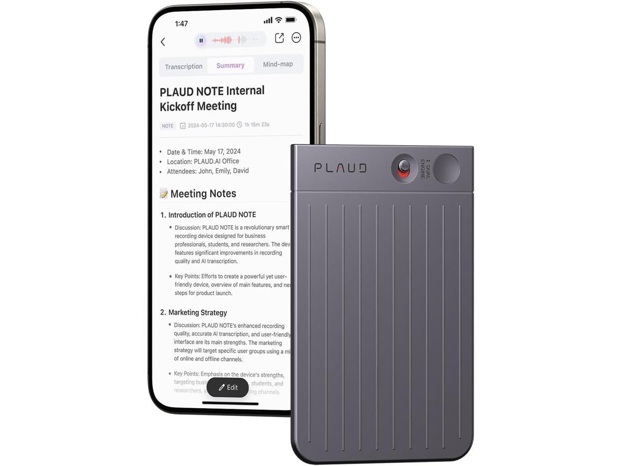 PLAUD NOTE AI Voice Recorder w/Case, App Control, Transcribe ...