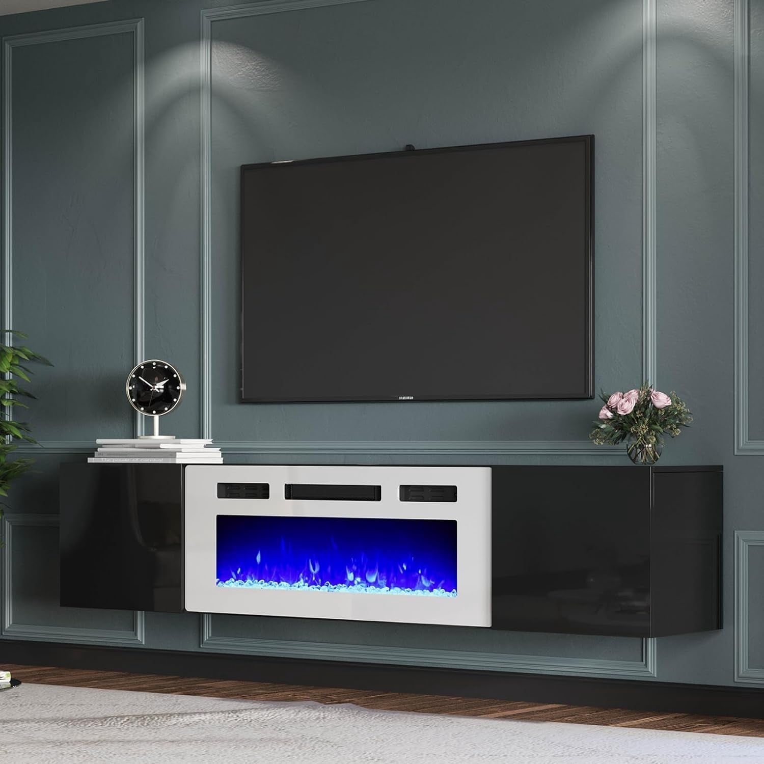 PLAUIN Floating TV Stand with Electric Fireplace for TVs up to 78 ...