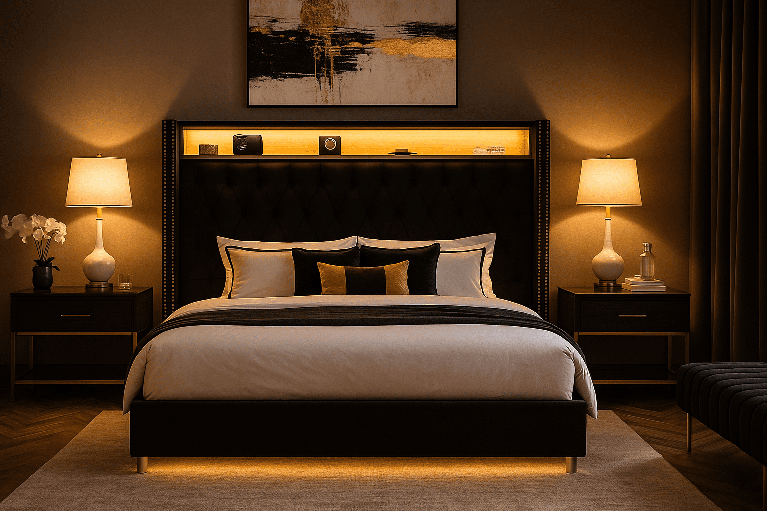 PLAUIN LED Bed Frame King Size with Charging Station Upholstered Bed ...