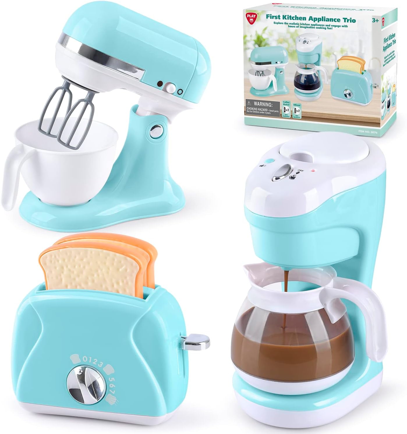 PLAY Kitchen Appliance Toy Set Pretend Kitchen Playset Including Blender, Toaster & Coffee Maker ...