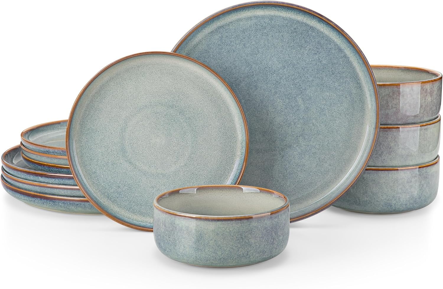 PLAYA Plates and Bowls Sets, 12 count Light-Blue Dinnerware Sets for ...