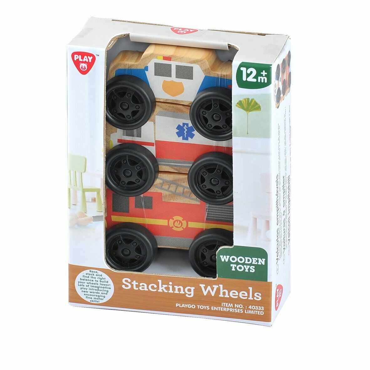 Playgo Wooden Toys Stacking Wheels - Emergency Vehicles - Walmart.com